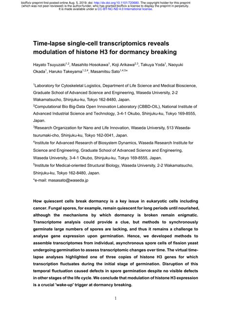 Pdf Time Lapse Single Cell Transcriptomics Reveals Modulation Of Histone H3 For Dormancy Breaking
