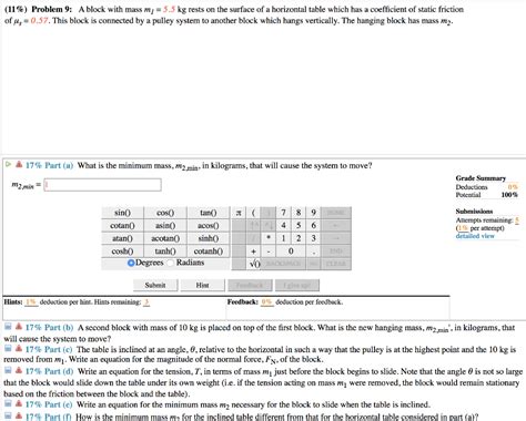 Solved 11 Problem 9 Ablock With Mass M 5 5 Kg Rests