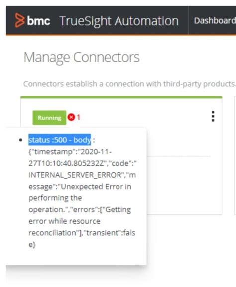 Truesight Automation Console Tsac Discovery Connector Fails With Error Getting Error While