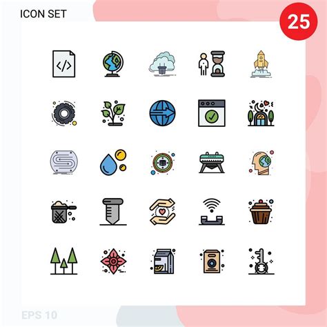 Pack Of 25 Modern Filled Line Flat Colors Signs And Symbols For Web Print Media Such As Launch