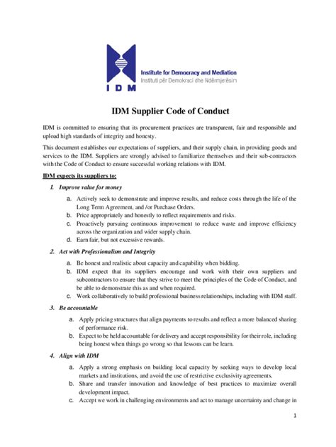 Fillable Online Supplier Code Of Conduct A Key Pillar Of Ethical Fax Email Print Pdffiller