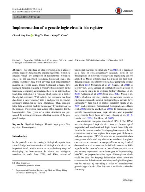 Pdf Implementation Of A Genetic Logic Circuit Bio Register