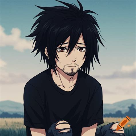 Anime Emo Man With Black Hair And Beard On Craiyon