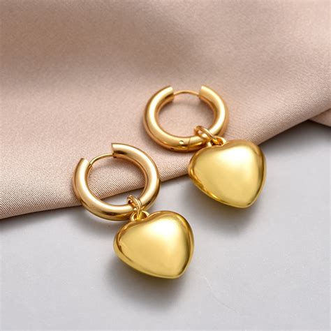 Серьги-кольца из нержавеющей стали в форме сердца | AliExpress