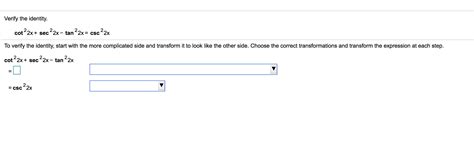 solved verify the identity cot 2x sec 2x tan 2x csc2x