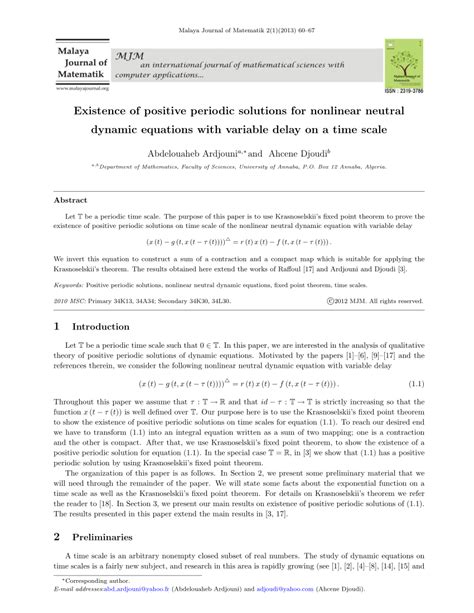 Pdf Existence Of Positive Periodic Solutions For Nonlinear Neutral Dynamic Equations With