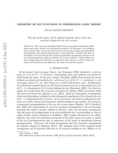 Geometry Of Set Functions In Cooperative Game Theory Deepai