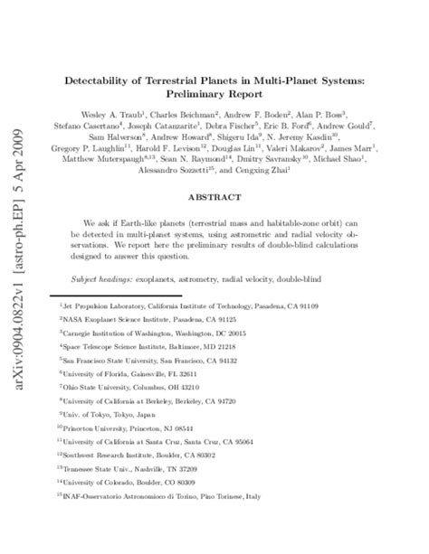 Pdf Detectability Of Earth Like Planets In Multi Planet Systems Preliminary Report