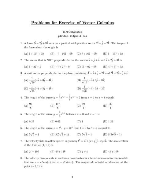 Vector Calculus Book Pdf To Solve Varous Examples Docsity