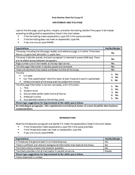 Checklist For Peer Review 2 Peer Review Chart For Essay Apa Format And Title Page Look At