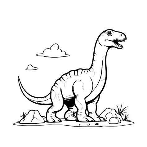 A Drawing Of A Dinosaur Standing In The Grass With Rocks Generative Ai