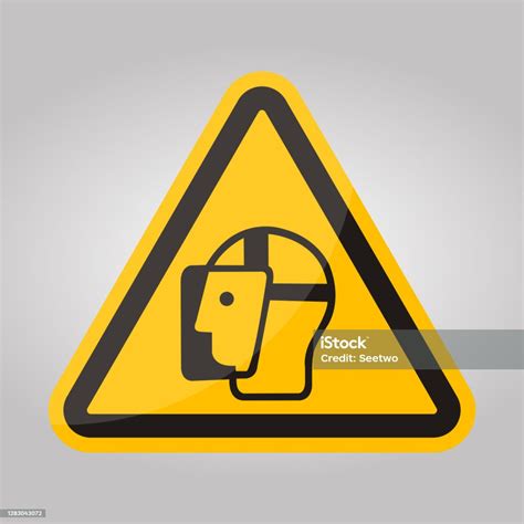 기호 얼굴 쉴드는 흰색 배경에 격리 된 기호를 착용해야합니다 벡터 일러스트 Eps10 건설 기계류에 대한 스톡 벡터 아트 및