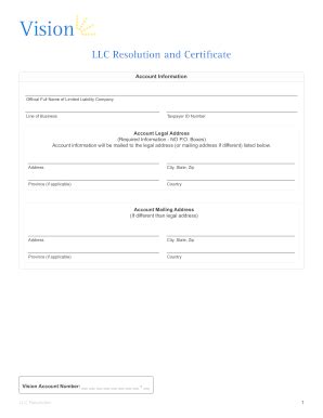 2008 2026 Form Vision Llc Resolution And Certificate Blank Fillable