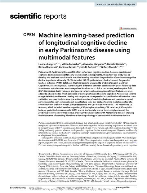 Pdf Machine Learning Based Prediction Of Longitudinal Cognitive Decline In Early Parkinsons