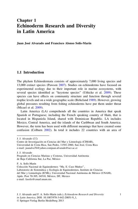 Pdf Echinoderm Research And Diversity In Latin America