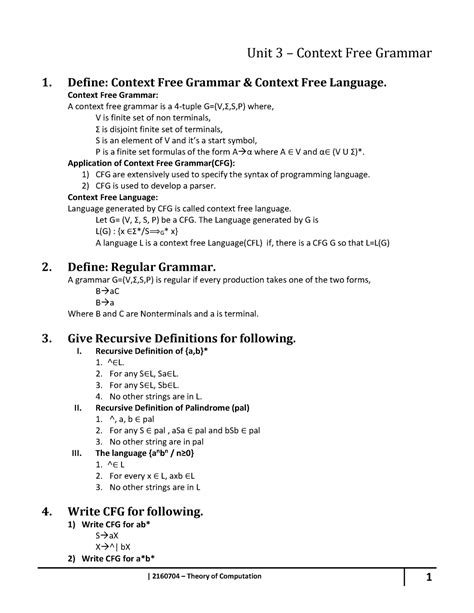 Theory Of Computation Notes PDF Units Define Context Free Grammar Context Free