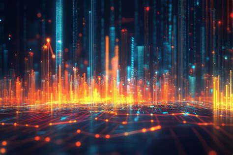 Futuristic Network Visualization With Dynamic Lights And Digital Patterns Stock Illustration