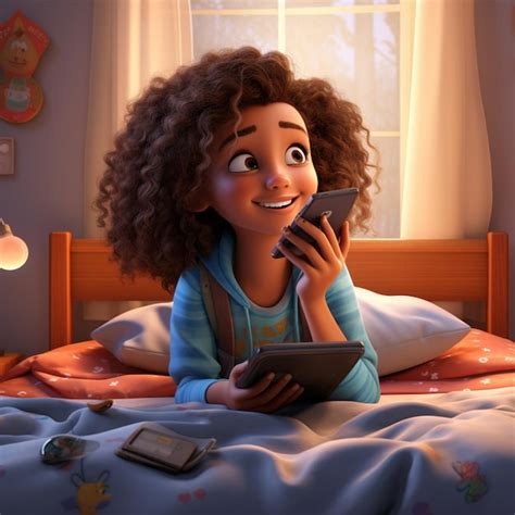 Premium Photo Arafed Girl In Bed With Cell Phone And Tablet Computer Generative Ai