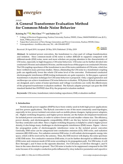 a general transformer evaluation method for xommon mode noise behaviour