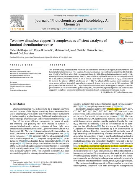 Pdf Two New Dinuclear Copper Ii Complexes As Efficient Catalysts Of Luminol Chemiluminescence