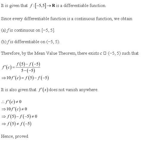 RD Sharma Class Solutions Chapter Mean Value Theorems