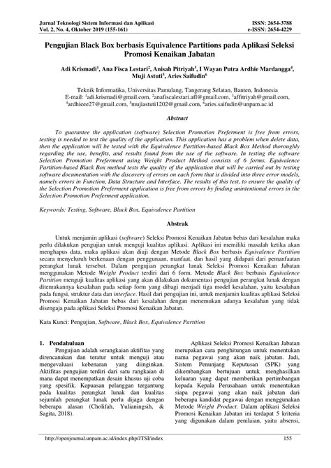 Pdf Pengujian Black Box Berbasis Equivalence Partitions Pada Aplikasi Seleksi Promosi Kenaikan