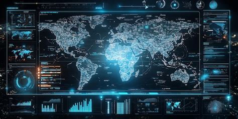 Futuristic Digital Interface Showing A World Map Charts And Graphs