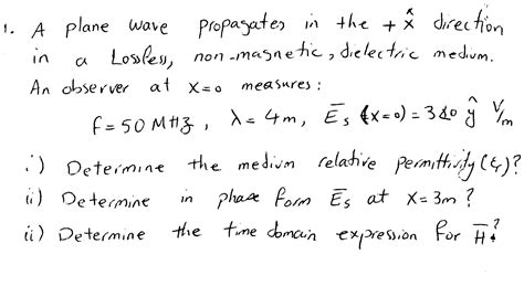 Solved 1 A Plane Wave Propagator In The X Direction In A