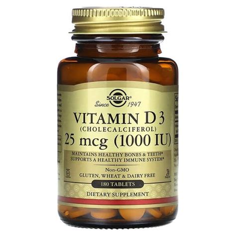 Solgar Vitamin D3 25 Mcg 1000 Iu 180 Tablets