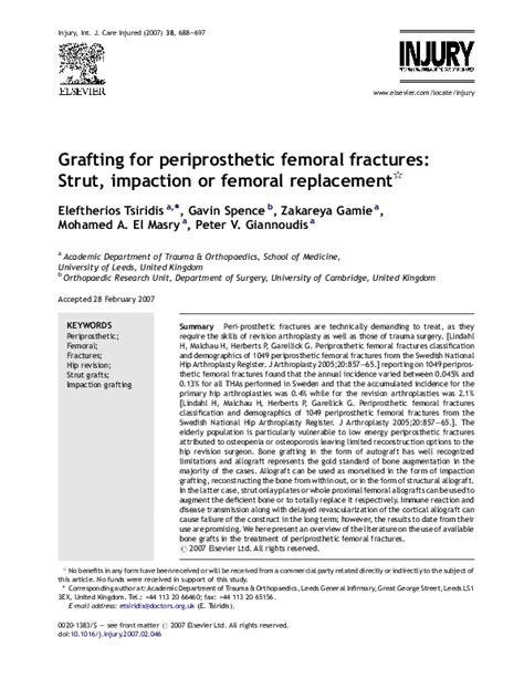 Pdf Grafting For Periprosthetic Femoral Fractures Strut Impaction