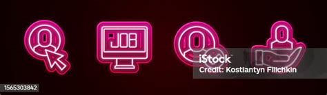 라인 작업자 검색 작업 및 빛나는 네온 아이콘입니다 벡터 개념에 대한 스톡 벡터 아트 및 기타 이미지 개념 검색 경영자 Istock