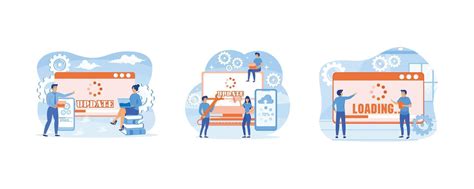 System Update Concept System Updates With People Updating Operation In Computing And