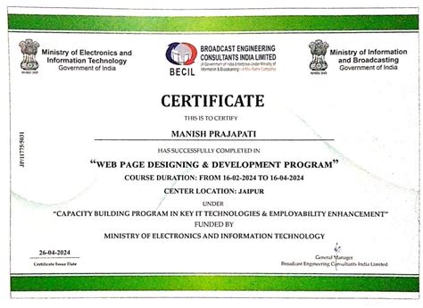 Manish Prajapati On Linkedin Certification In Web Development From