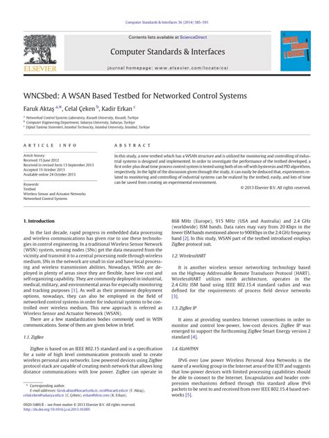 Pdf Wncsbed A Wireless Sensor And Actuator Networks Based Testbed