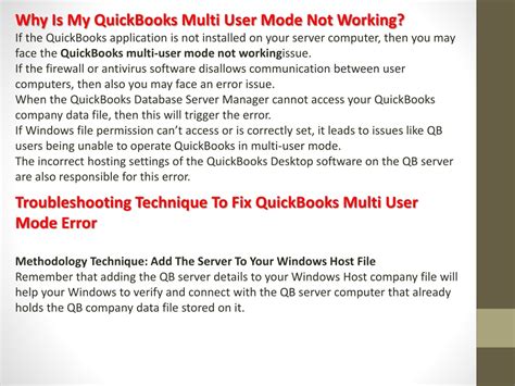 Ppt Quickbooks Multi User Mode Not Working Fixing Techniques Powerpoint Presentation Id11930378