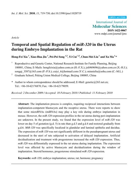 Pdf Temporal And Spatial Regulation Of Mir 320 In The Uterus During