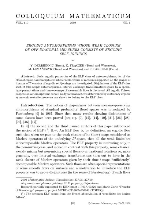 Pdf Ergodic Automorphisms Whose Weak Closure Of Off Diagonal Measures