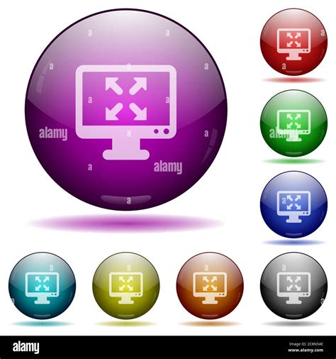 Set Of Color Fullscreen View Glass Sphere Buttons With Shadows Stock
