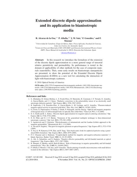 Pdf Extended Discrete Dipole Approximation And Its Application To Bianisotropic Media