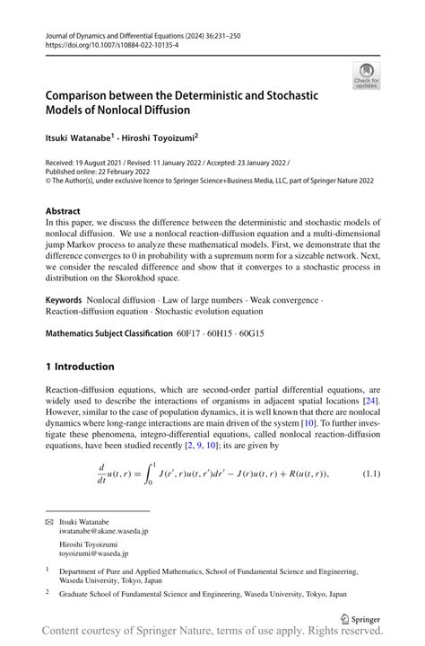 Comparison Between The Deterministic And Stochastic Models Of Nonlocal Diffusion Request Pdf