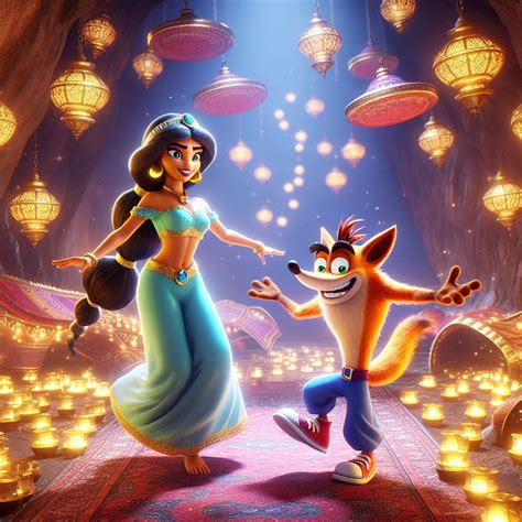 jasmine dances with crash bandicoot by spongebobnintendo20 on deviantart