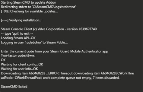 BUG Semi Resolved Steam CMD Times Out When Trying To Download Workshop Mods Issue