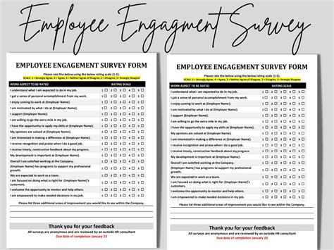 Employee Engagement Survey Template Editable Word Form Etsy