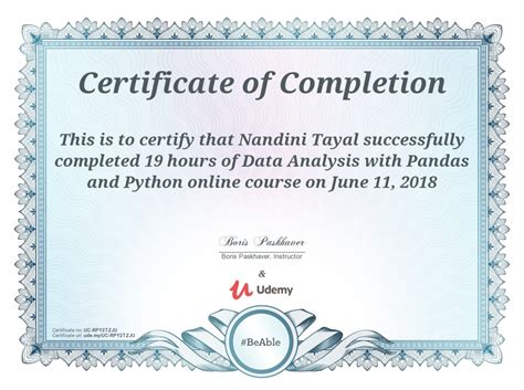 Nandini Tayal On Linkedin Completion Certificate For Data Analysis With Pandas And Python 14