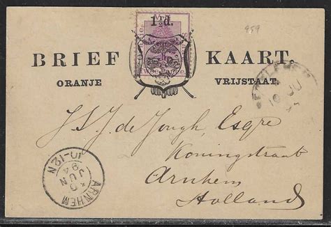 Orange Free State Ofs 1894 10 Ju 1 12d On 2d Stamp Brief Kaart