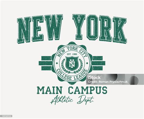 방패와 화환이 있는 티셔츠를 위한 뉴욕시 대학 스타일 프린트 뉴욕 대학 또는 대학 티셔츠 디자인을 위한 타이포그래피 그래픽 그런지가 있는 빈티지 스포츠 의류 프린트 뉴욕