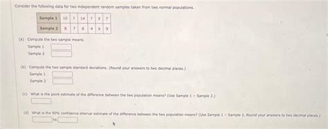 Solved Consider The Following Data For Two Independent