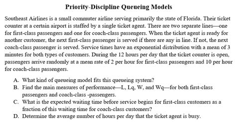 Solved Priority Discipline Queueing Models Southeast