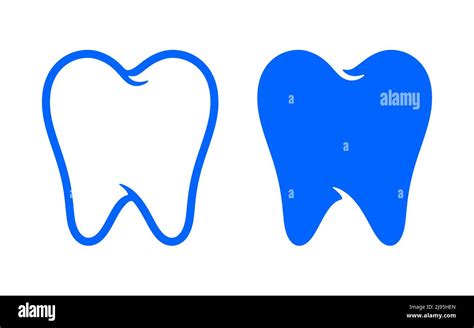 Human Tooth Outline And Silhouette Blue Icon Vector Set Tooth Medical