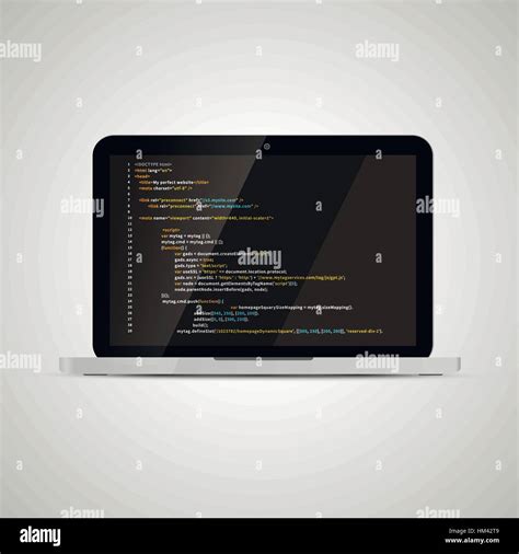 Realistic Glossy Laptop With Simple Website HTML Code On Dark Background Stock Vector Image